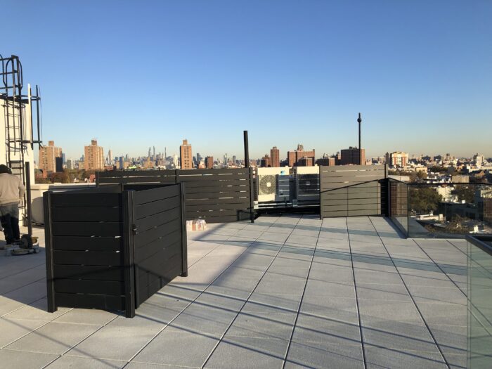 Aluminum fence on a rooftop in Brooklyn, NY
